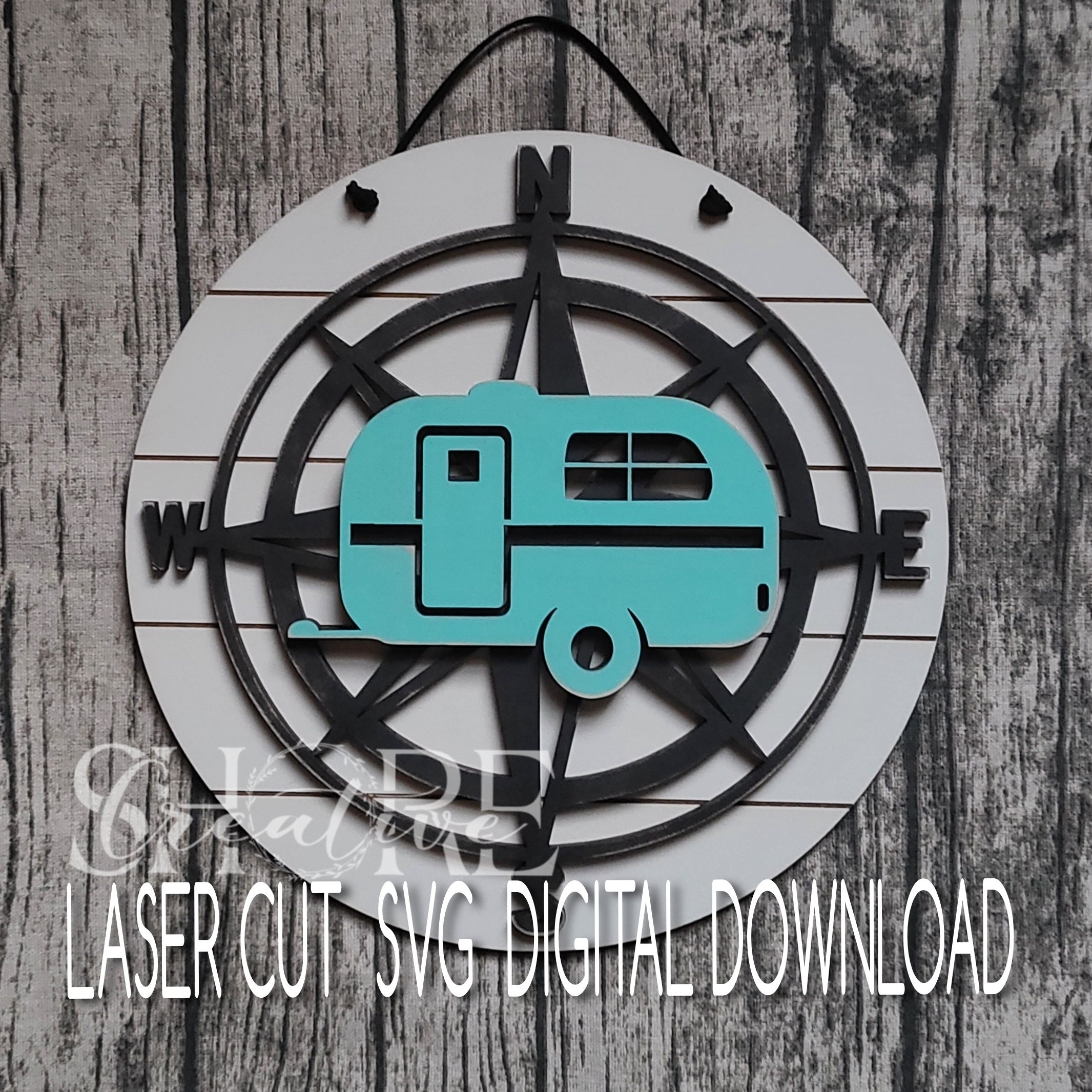 Camper Compass Round Camping Door Hanger Wall Hanging - Etsy