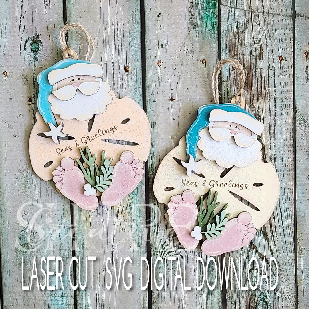 Sand Dollar Santa, Seashell Santa Christmas Ornament, SVG, Laser Ready ...