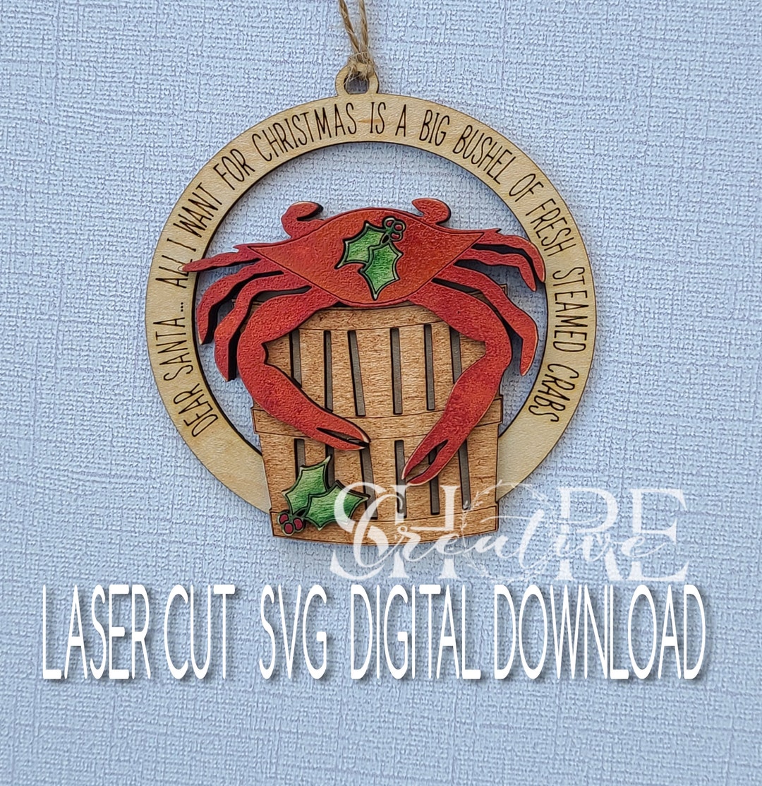 Dear Santa Crab With Bushel Basket Ornament, Laser Ready, Digital ...