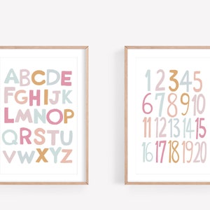Pastel Alphabet and Numbers Prints, Pink Alphabet Poster, ABC Print ...