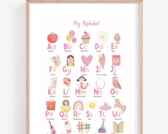 Alphabet Printable Alphabet Girls Print Girls Nursery Art Print ...