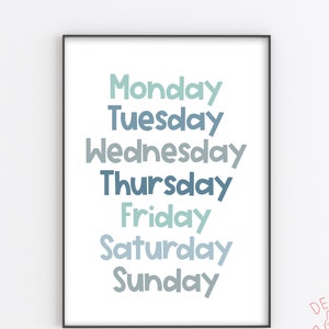 Days of the Week Poster, Educational Wall Art,kids Room Decor, Nursery ...