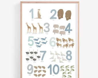 Animal Numbers Print Nursery Print Counting Poster Kids | Etsy