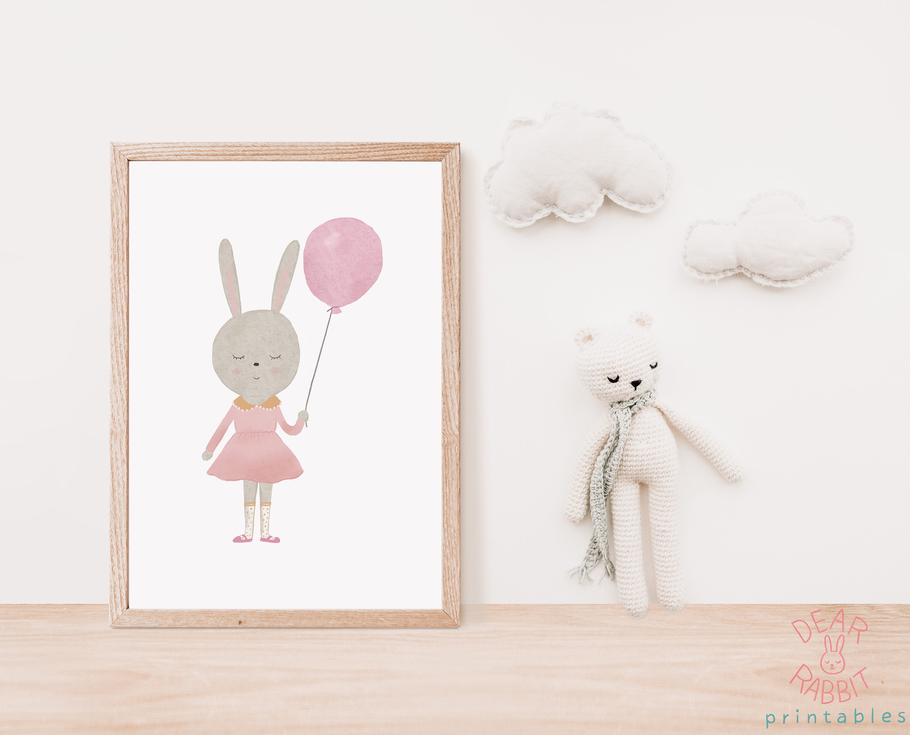 Rabbit With Balloon Poster, Bunny Nursery Art, Printable Kids Art ...