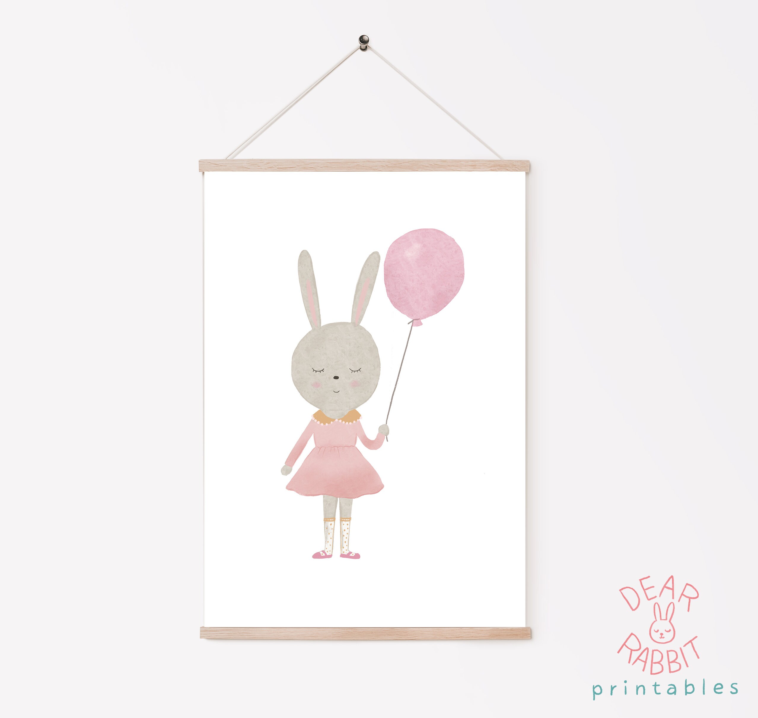 Rabbit With Balloon Poster, Bunny Nursery Art, Printable Kids Art ...