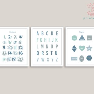 Alphabet Numbers and Shapes,set of 3 Prints Educational Wall Art,kids ...