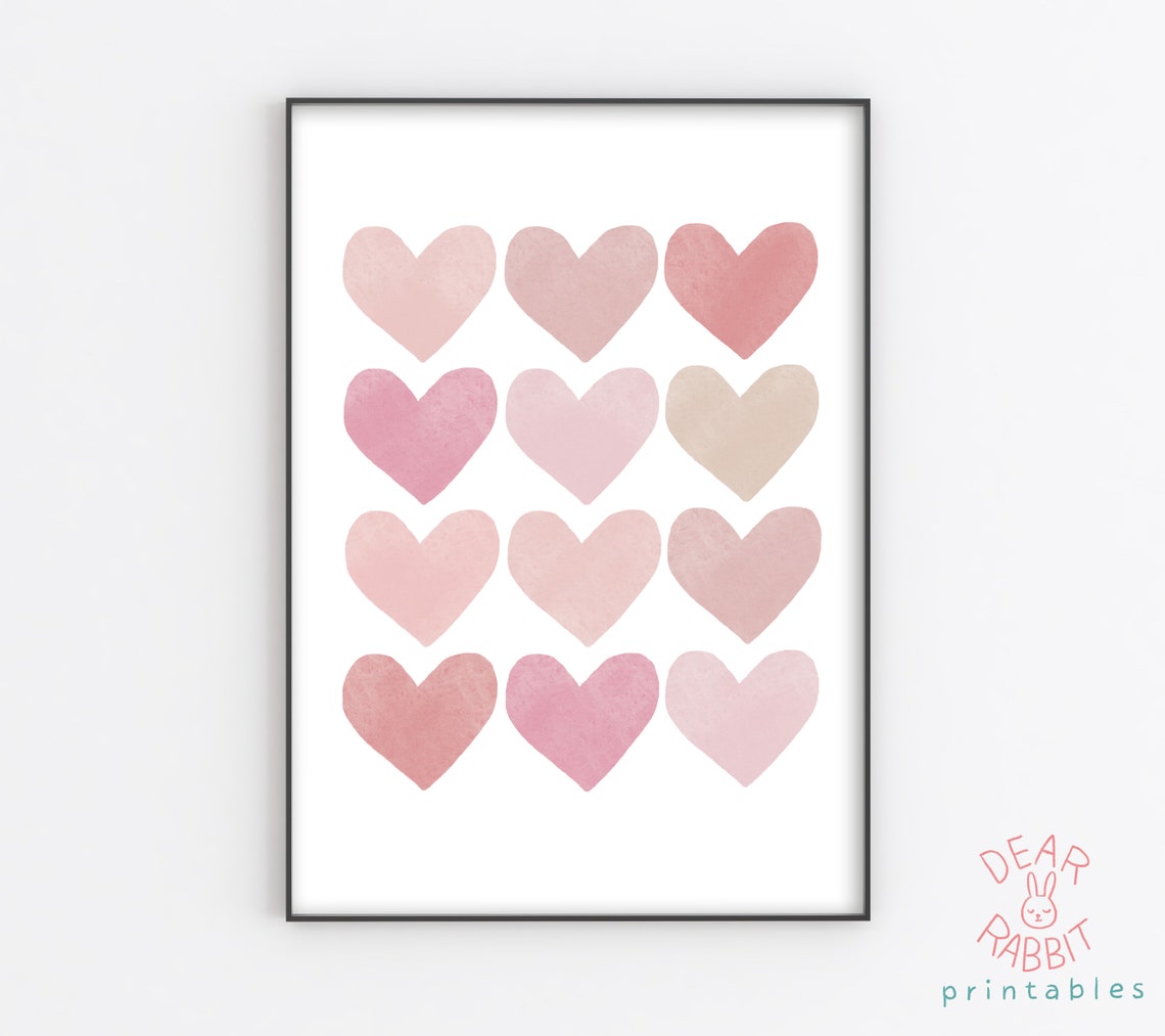Heart Print, Heart Wall Art, Nursery Decor, Pink Heart Print, Printable ...