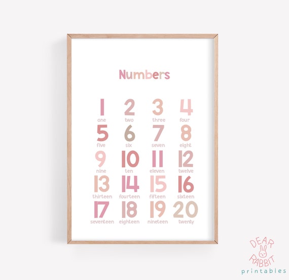 Numbers Posterpink Color Numbers Printeducational Wall Art | Etsy