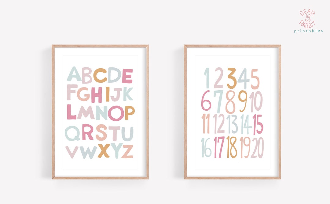 Pastel Alphabet and Numbers Prints, Pink Alphabet Poster, ABC Print ...