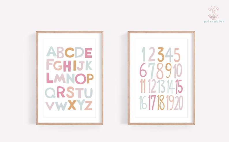 Pastel Alphabet and Numbers Prints, Pink Alphabet Poster, ABC Print ...