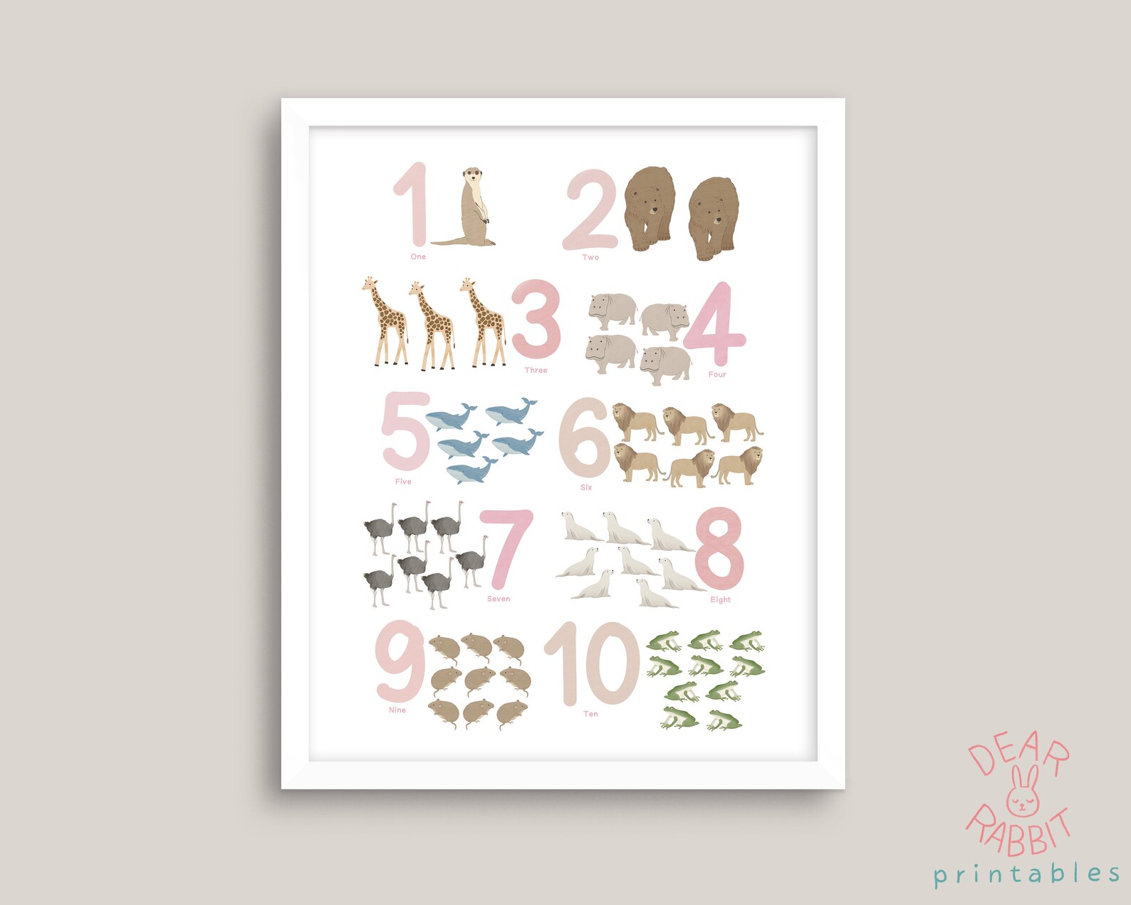 Animal Numbers Print, Nursery Print, Counting Poster, Kids Number ...