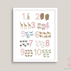 Animal Numbers Print, Nursery Print, Counting Poster, Kids Number ...