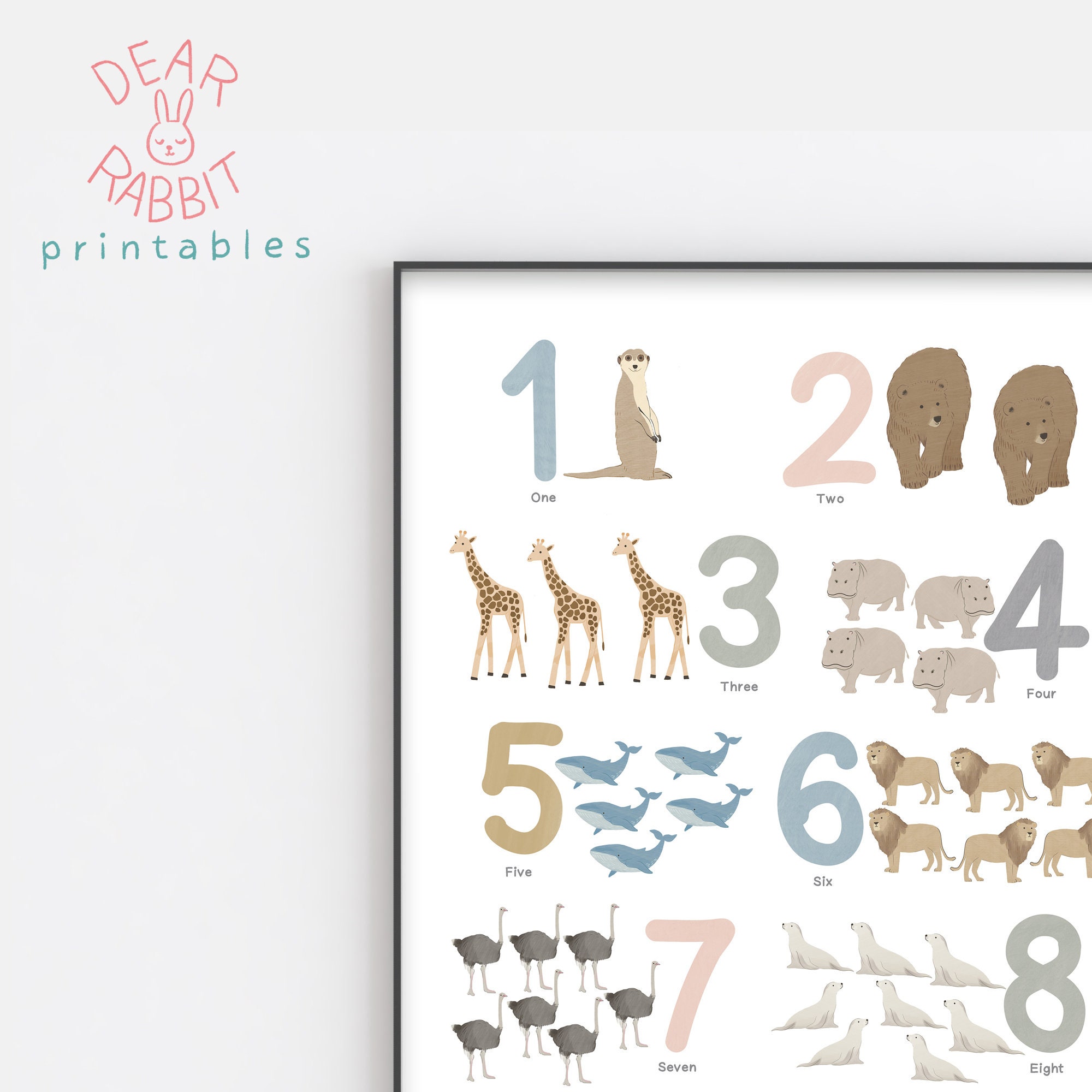 Animal Numbers Print, Nursery Print,counting Poster, Kids Number Poster ...