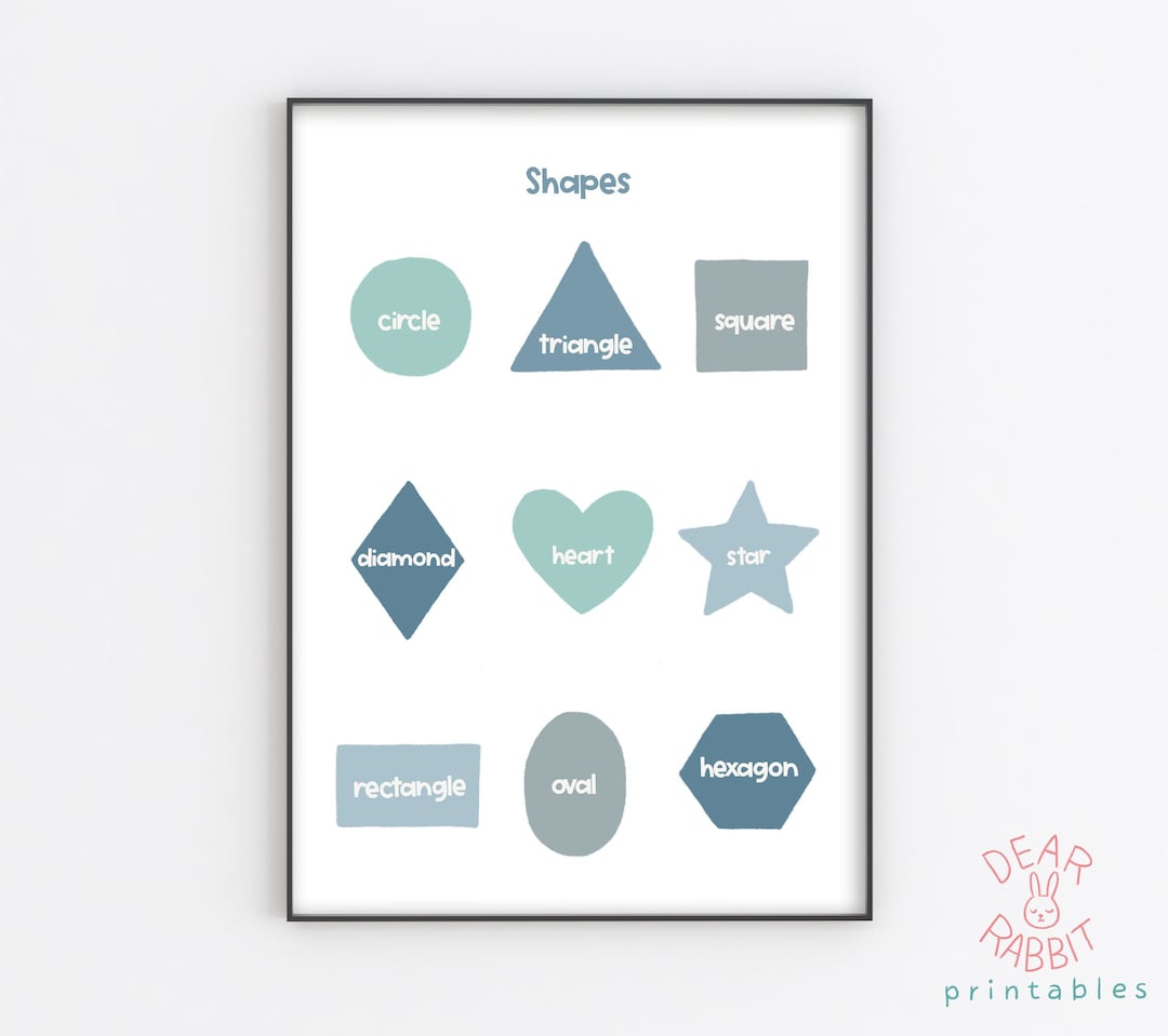 Shapes Educational Poster,blue Color, Educational Wall Art,kids Room ...