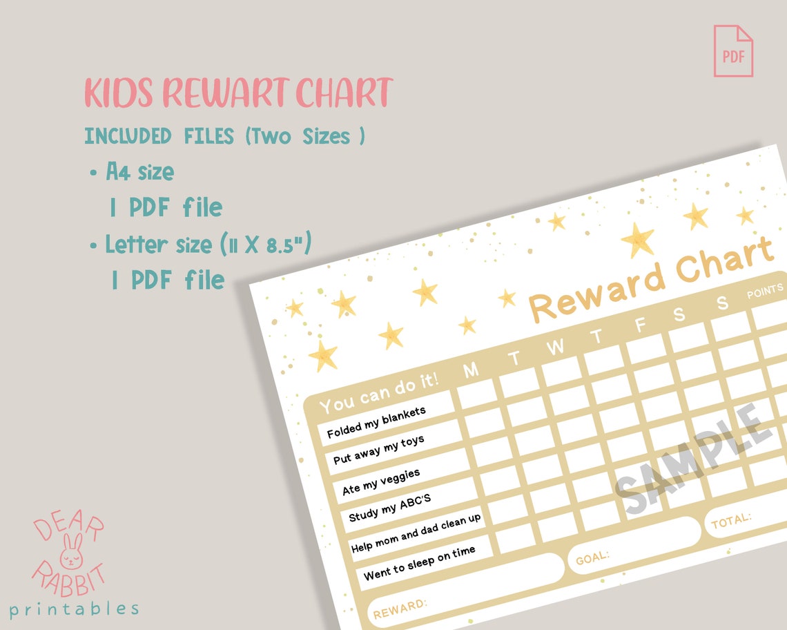 Reward Chart Printable, Reward Chart for Kids, Instant Download Reward ...