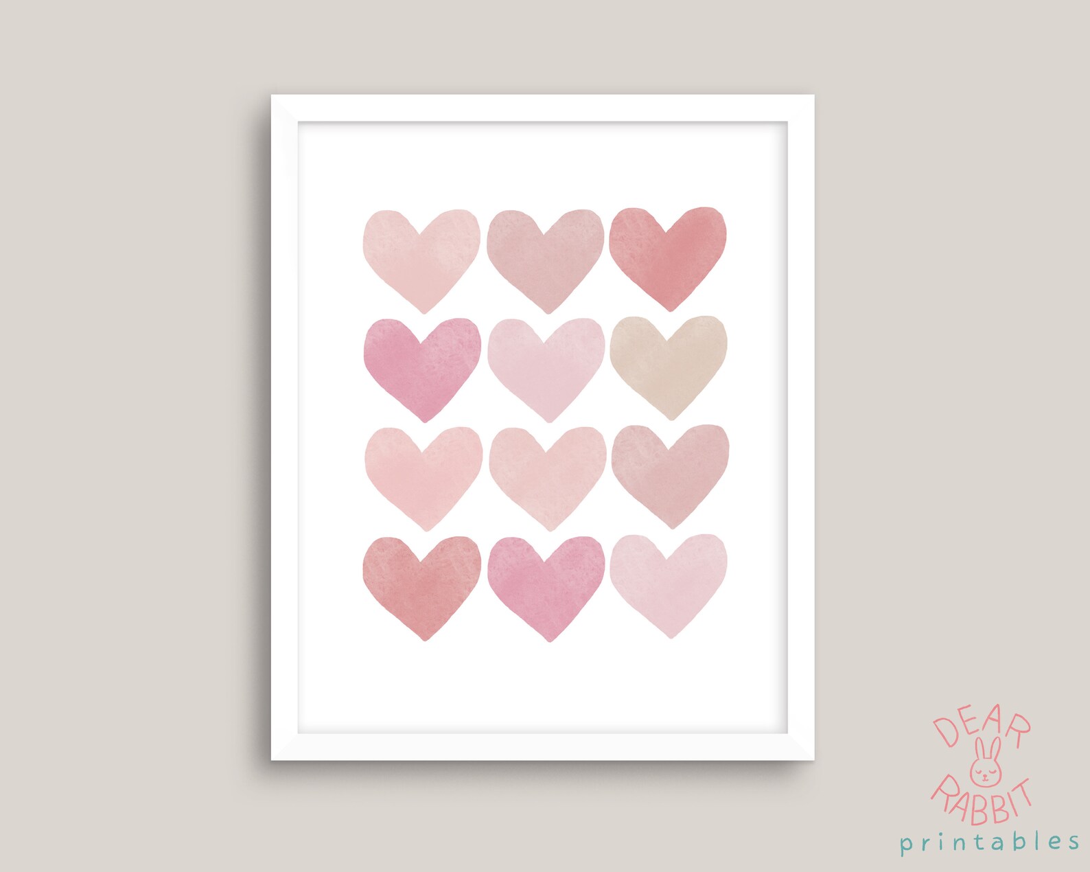 Heart Print, Heart Wall Art, Nursery Decor, Pink Heart Print, Printable ...