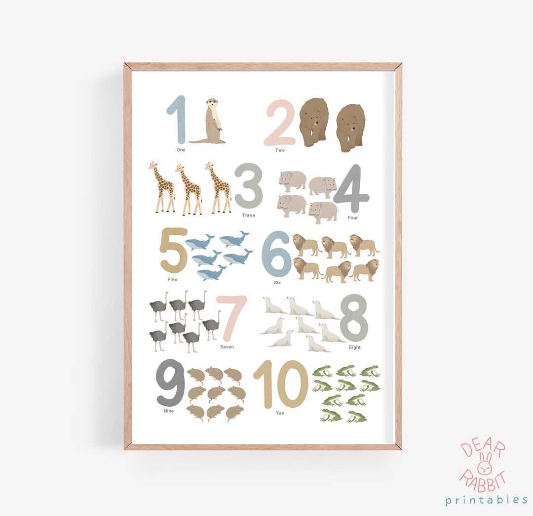 Animal Numbers Print, Nursery Print,counting Poster, Kids Number Poster ...