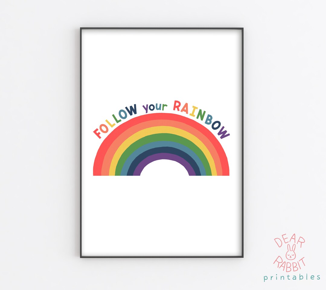 Rainbow Print, Nursery Quote Print, Follow Your Rainbow Sign, Kids Room ...