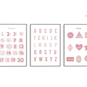 Alphabet Numbers and Shapes,set of 3 Prints Educational Wall Art,kids ...