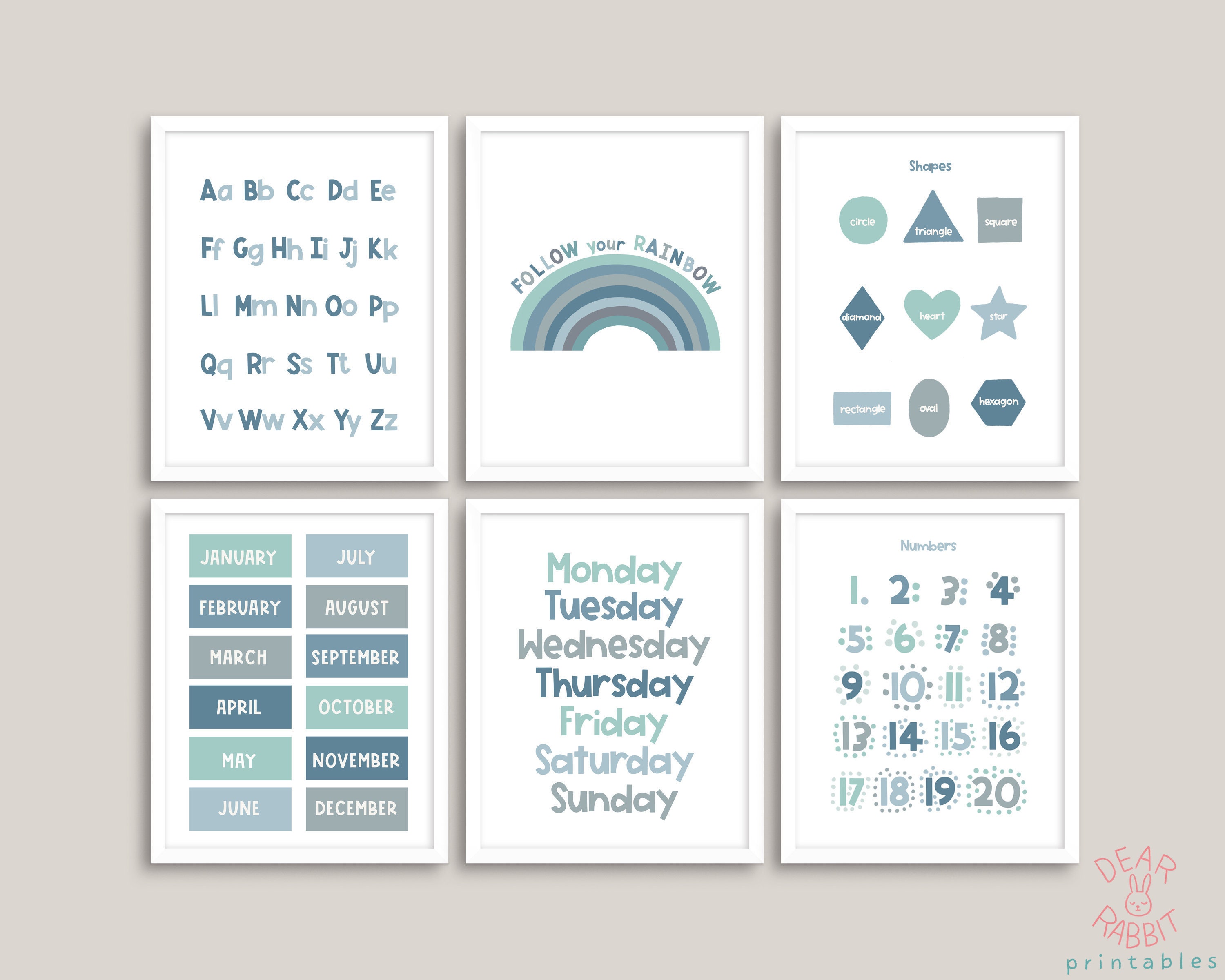 Alphabet Lowercase Poster, Numbers and Shapes, Days and Months Prints ...