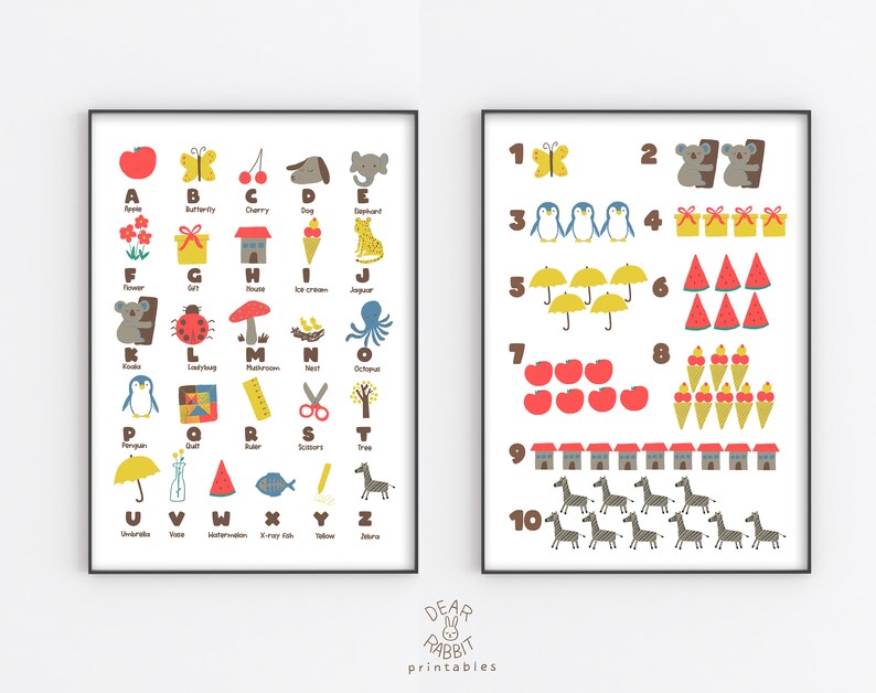 Alphabet and Numbers Printable, Colorful Alphabet Poster, ABC Print ...