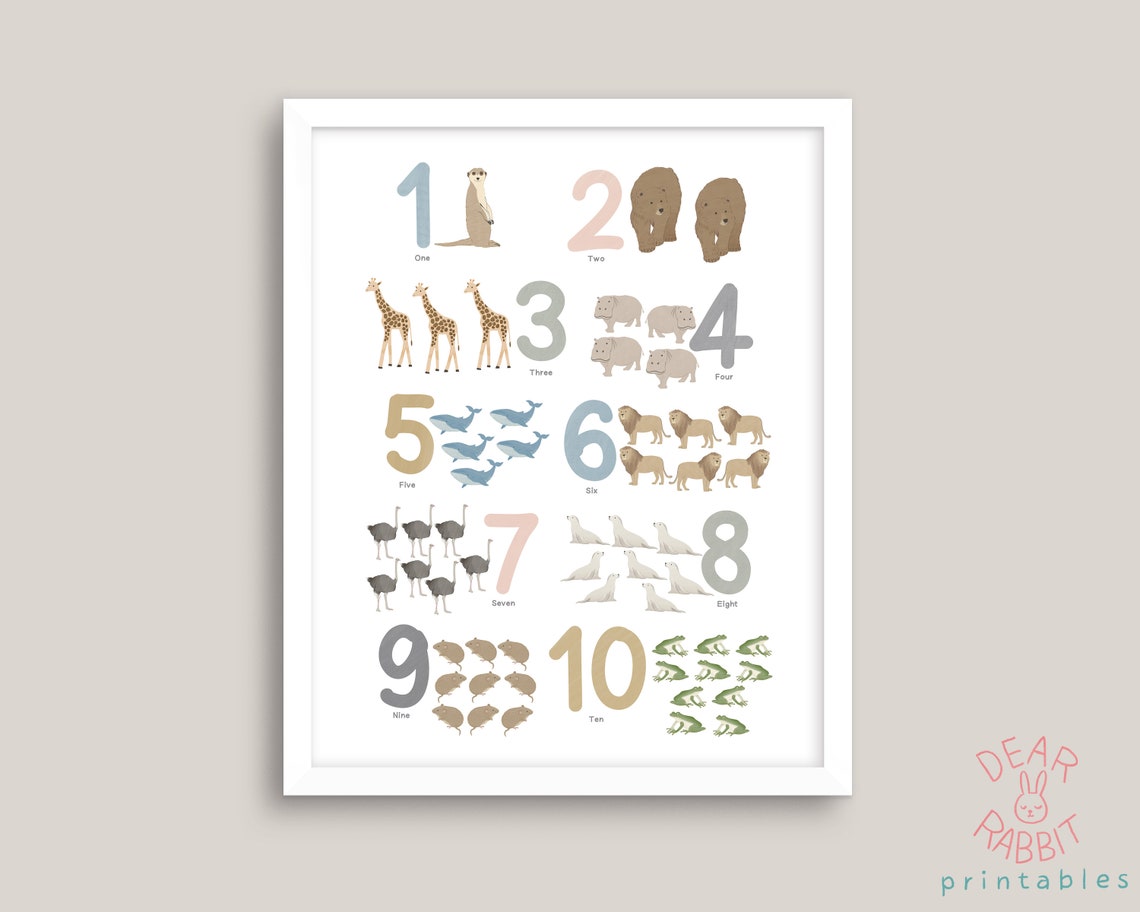 Animal Numbers Print, Nursery Print,counting Poster, Kids Number Poster ...