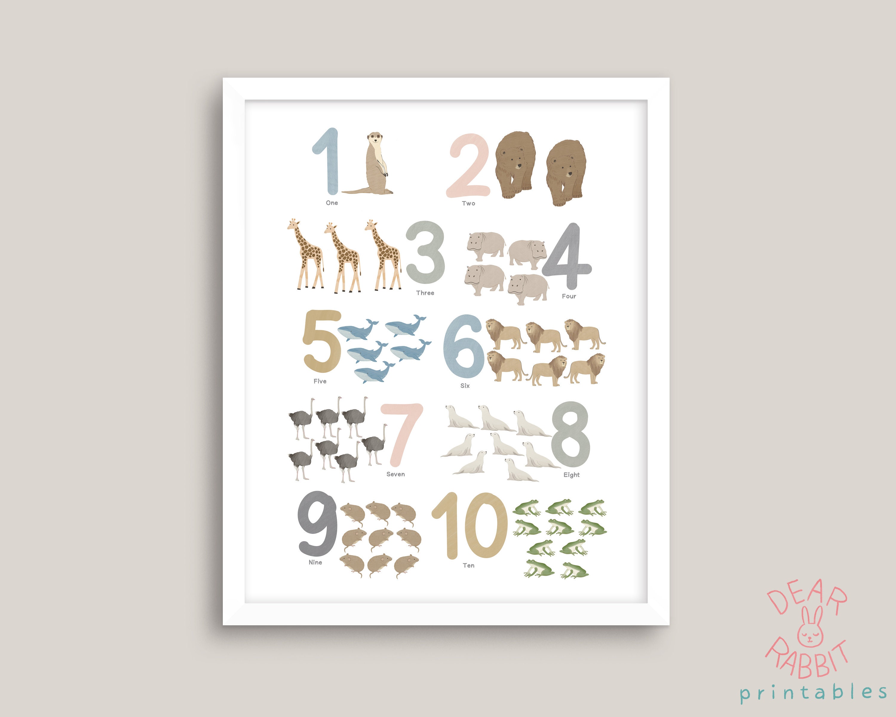 Animal Numbers Print, Nursery Print,counting Poster, Kids Number Poster ...