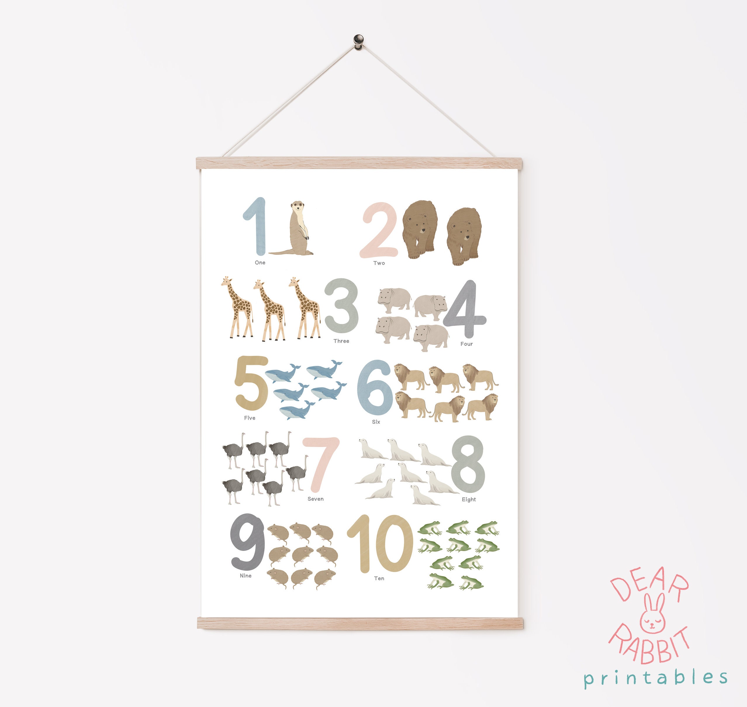 Animal Numbers Print, Nursery Print,counting Poster, Kids Number Poster ...
