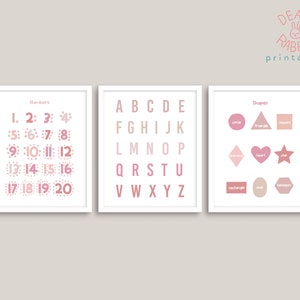 Alphabet Numbers and Shapes,set of 3 Prints Educational Wall Art,kids ...