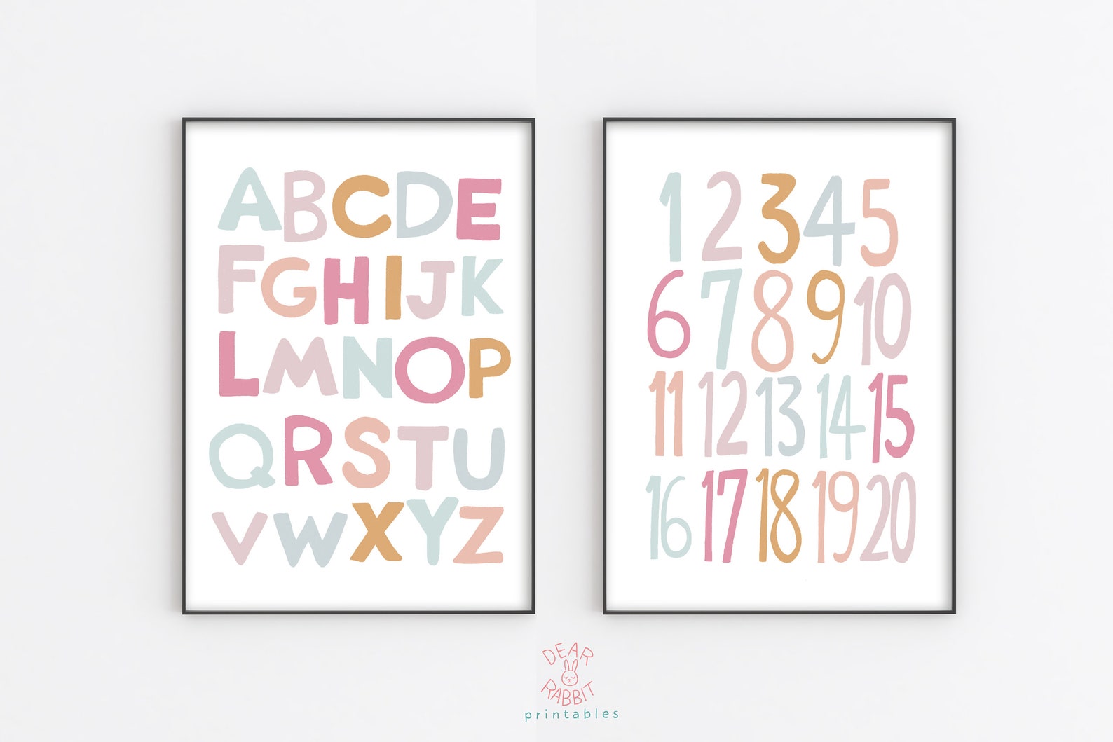 Pastel Alphabet and Numbers Prints, Pink Alphabet Poster, ABC Print ...