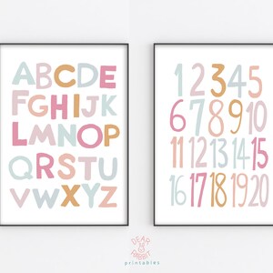 Pastel Alphabet and Numbers Prints, Pink Alphabet Poster, ABC Print ...