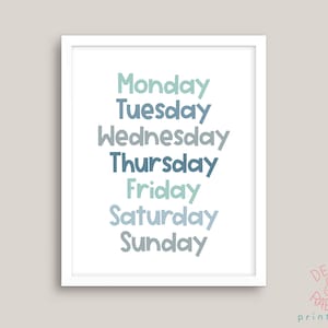 Days of the Week Poster, Educational Wall Art,kids Room Decor, Nursery ...