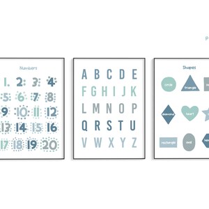 Alphabet Numbers and Shapes,set of 3 Prints Educational Wall Art,kids ...