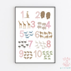 Animal Numbers Print, Nursery Print, Counting Poster, Kids Number ...