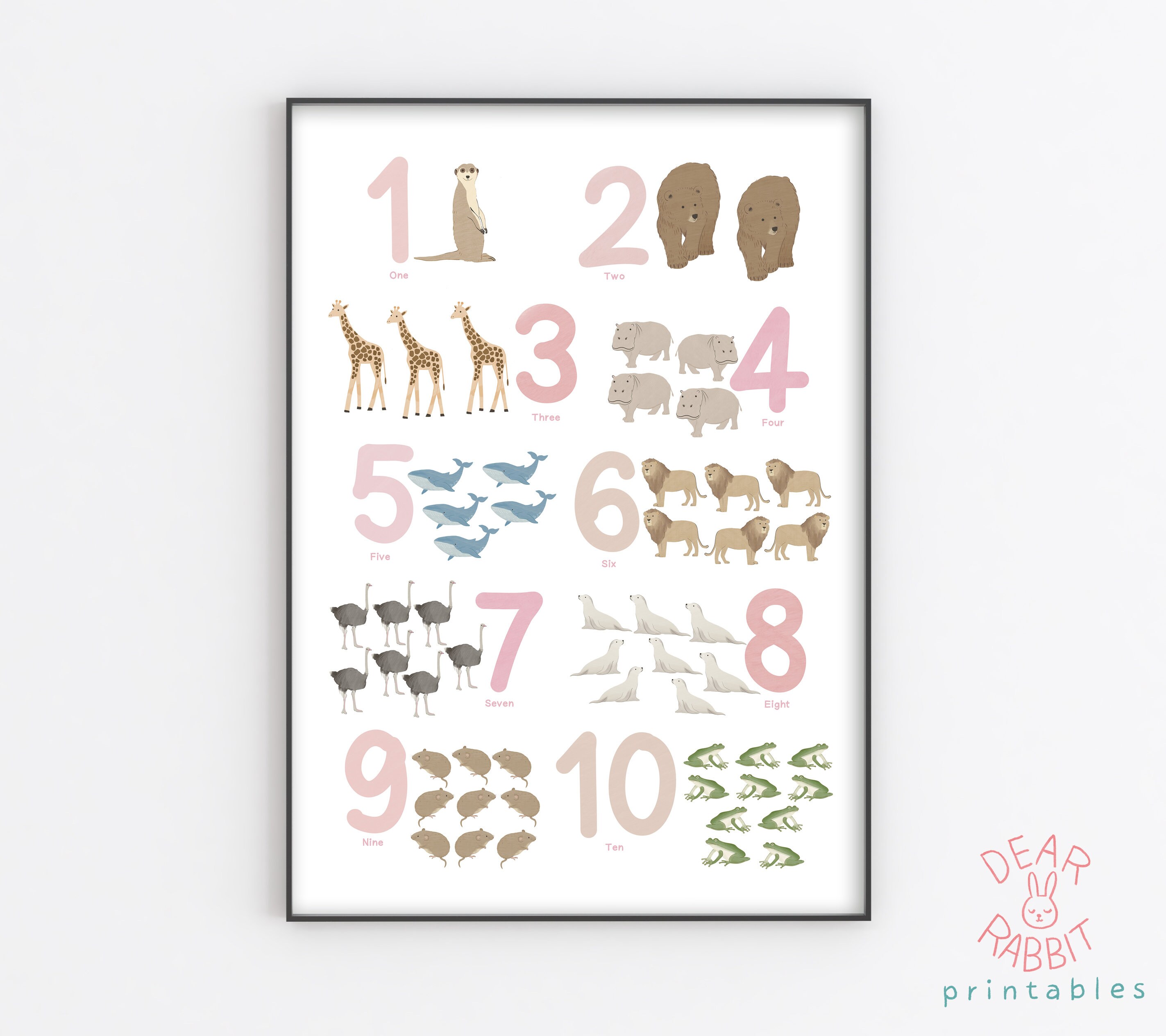 Animal Numbers Print, Nursery Print, Counting Poster, Kids Number ...
