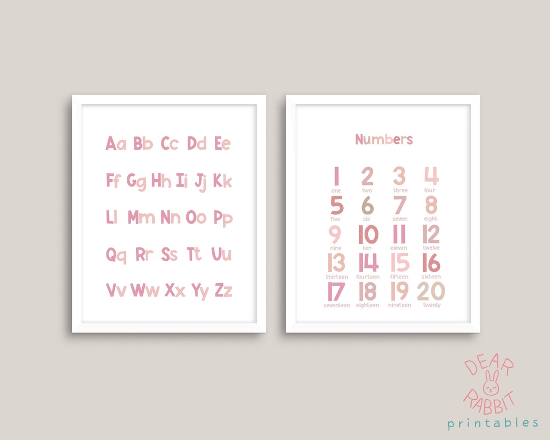 Pastel Alphabet and Numbers Prints, Pink Alphabet Poster, ABC Print ...