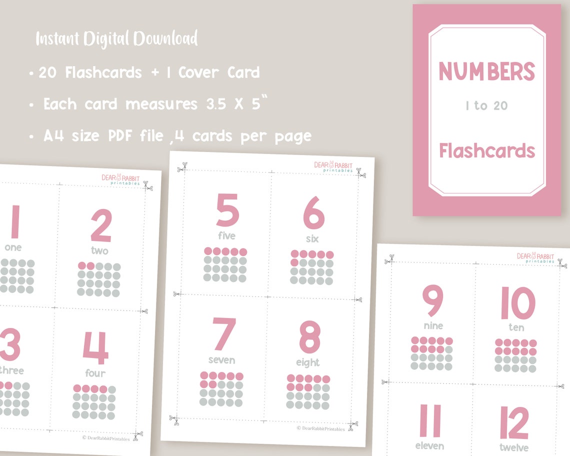 Numbers Flashcards Digital Download, Printable Flashcards, Numbers ...