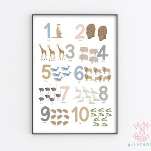 Animal Numbers Print, Nursery Print,counting Poster, Kids Number Poster ...