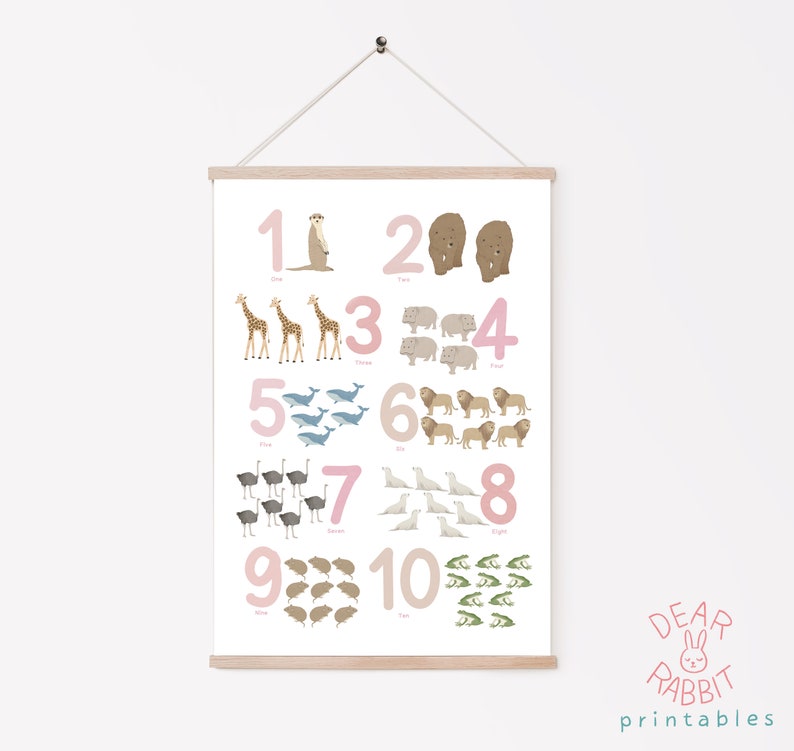 Animal Numbers Print, Nursery Print, Counting Poster, Kids Number ...