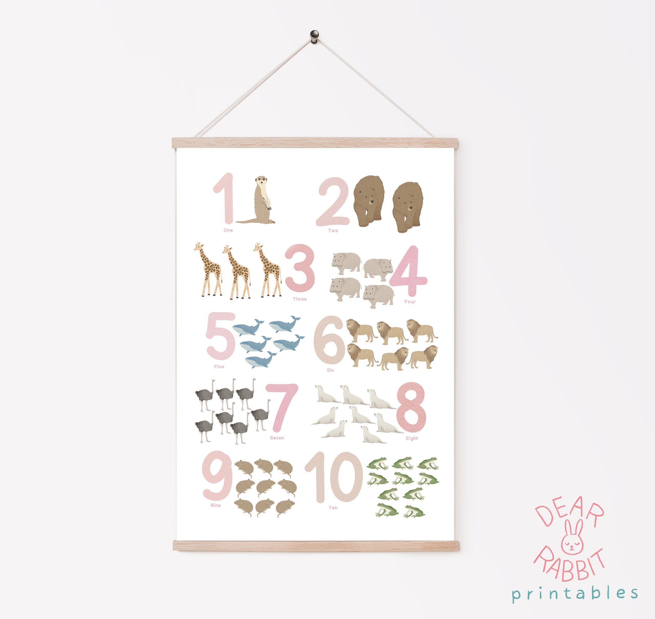 Animal Numbers Print, Nursery Print, Counting Poster, Kids Number ...