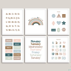 Set of 6 Prints,alphabet Lowercase Poster,numbers and Shapes,days and ...
