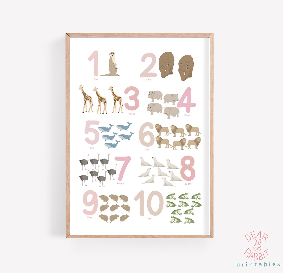 Animal Numbers Print, Nursery Print, Counting Poster, Kids Number ...