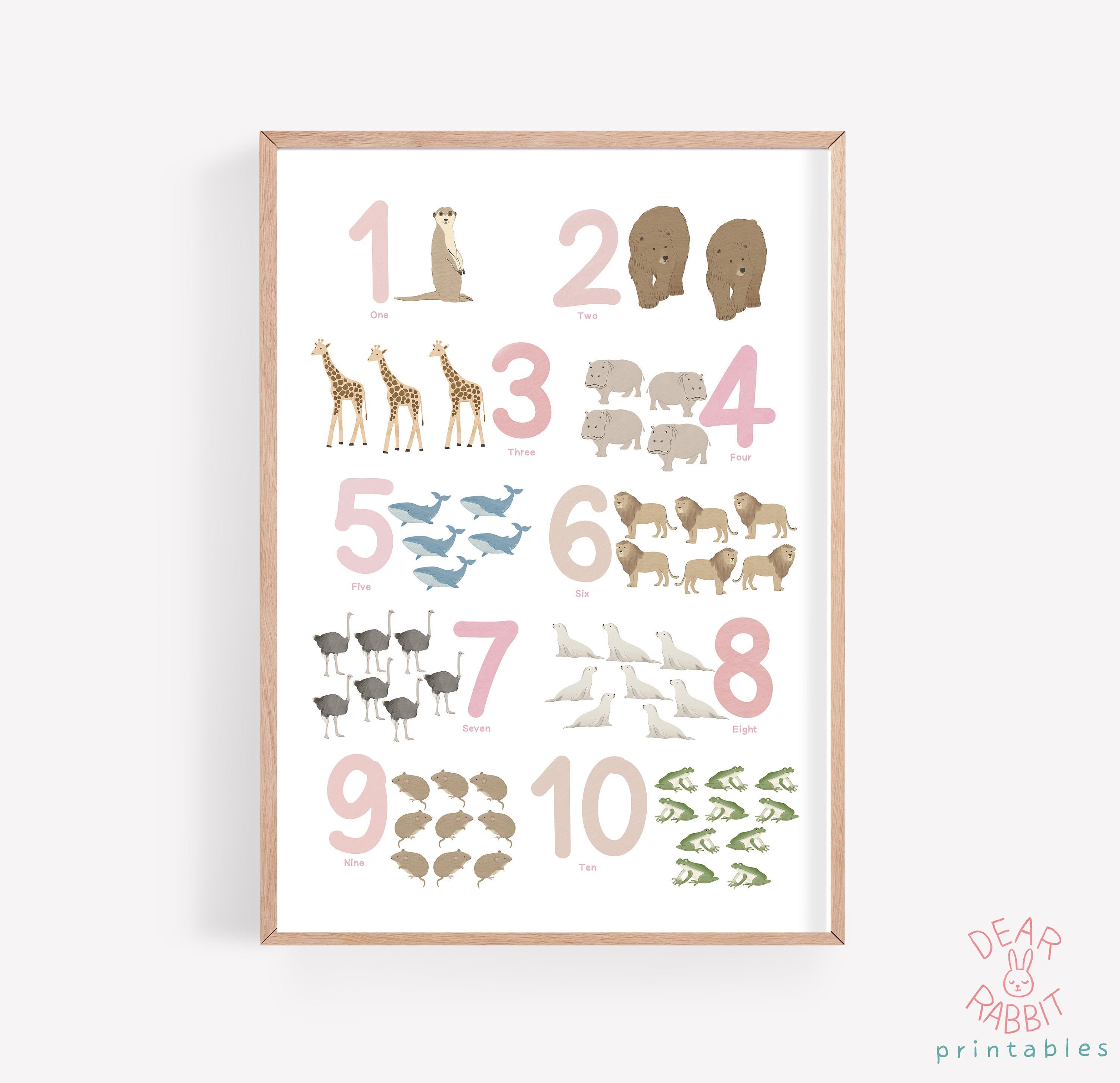 Animal Numbers Print, Nursery Print, Counting Poster, Kids Number ...