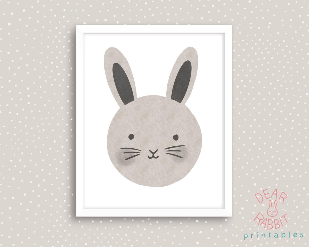 Nursery Rabbit Face Poster, Neutral Color, Nursery Decor, Kids Room ...