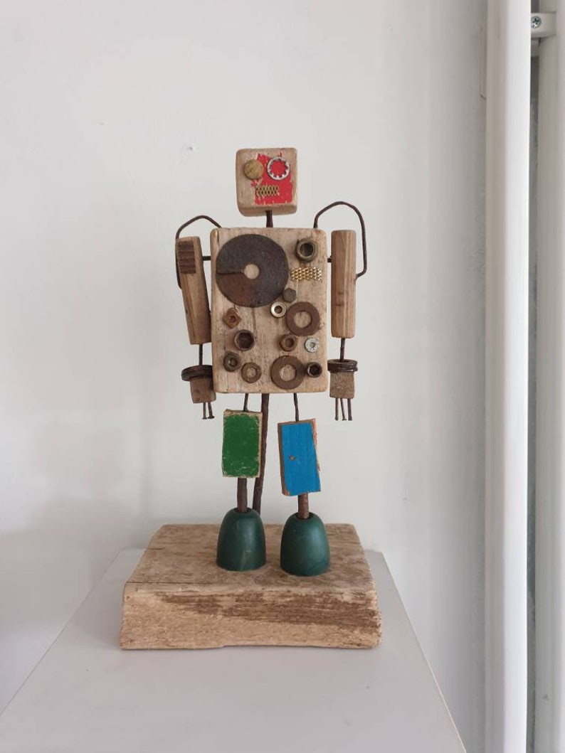 100% Upcycled Driftwood Robot Sculpture Coastal Art - Etsy