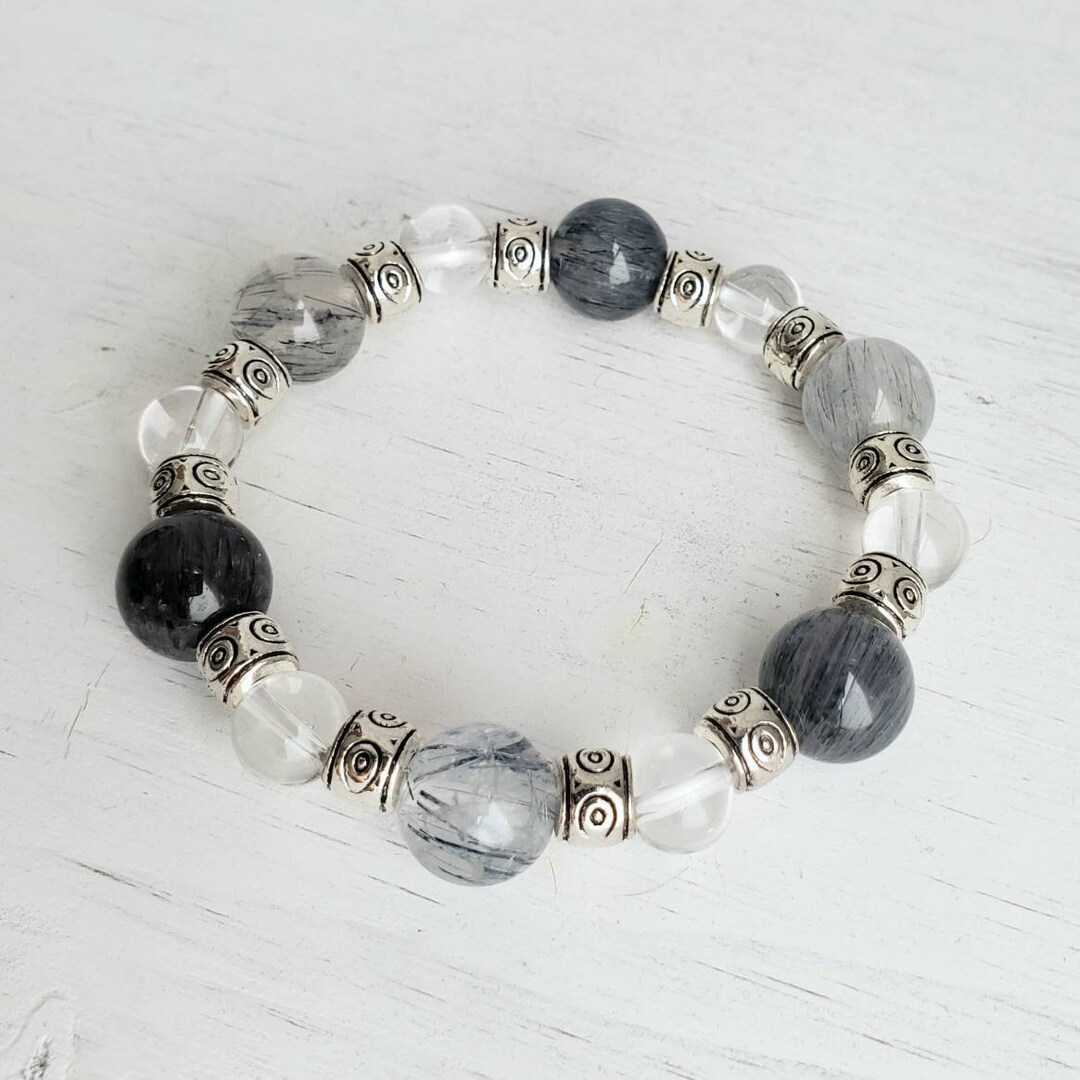 Blue Rutilated Quartz & Crystal Quartz Stretch Bracelet - Gift for Her ...
