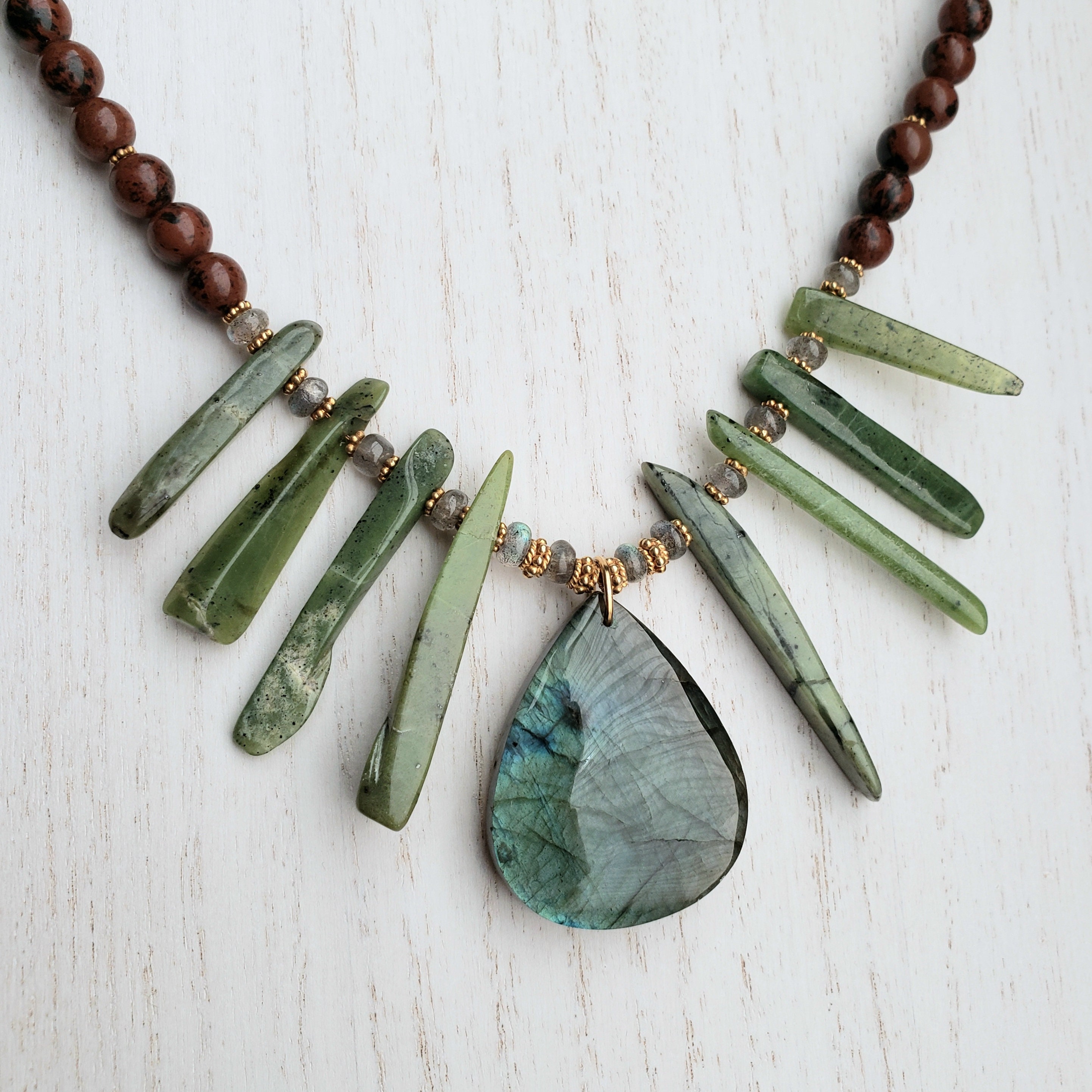 Labradorite Jade & Mahogany Obsidian with Vermeil - Gift for Her ...