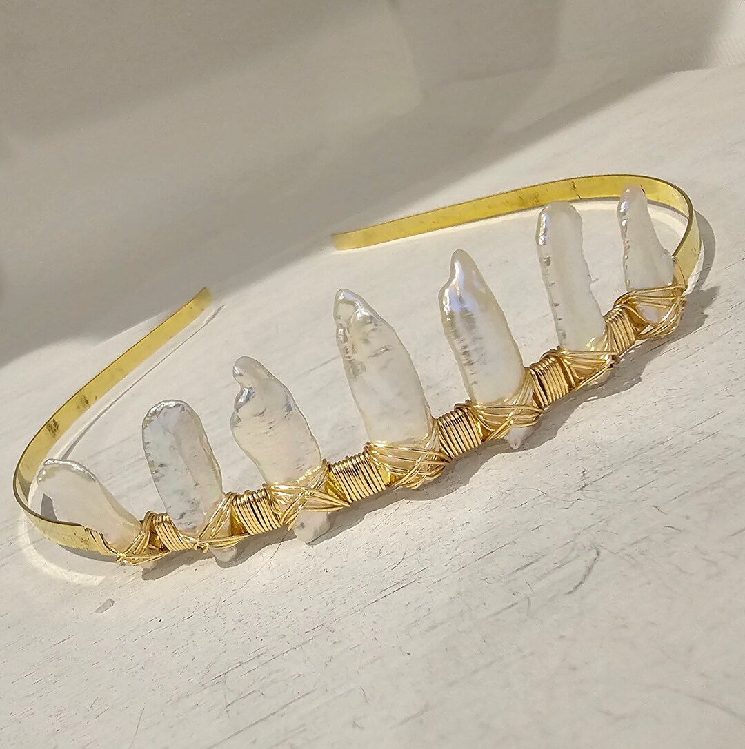 White Freshwater Pearl Teeth Gemstone Crown - Faerie Wear - Renaissance ...