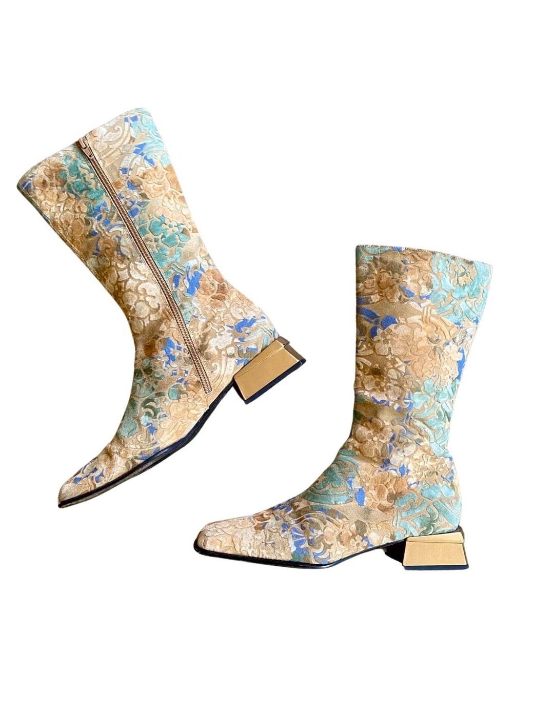 Floral Print Velour Boots 90’s Designer Vintage Rare Italian - Etsy