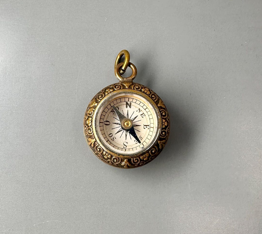 Antique French Compass Charm, Coat of Arms Compass Pendant, Compass Fob ...